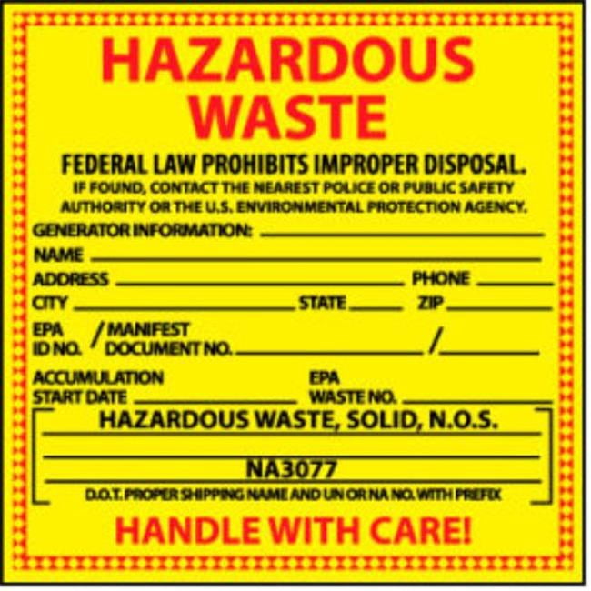National Marker Company HW8S Hazardous Waste Vinyl Labels For Solids ...