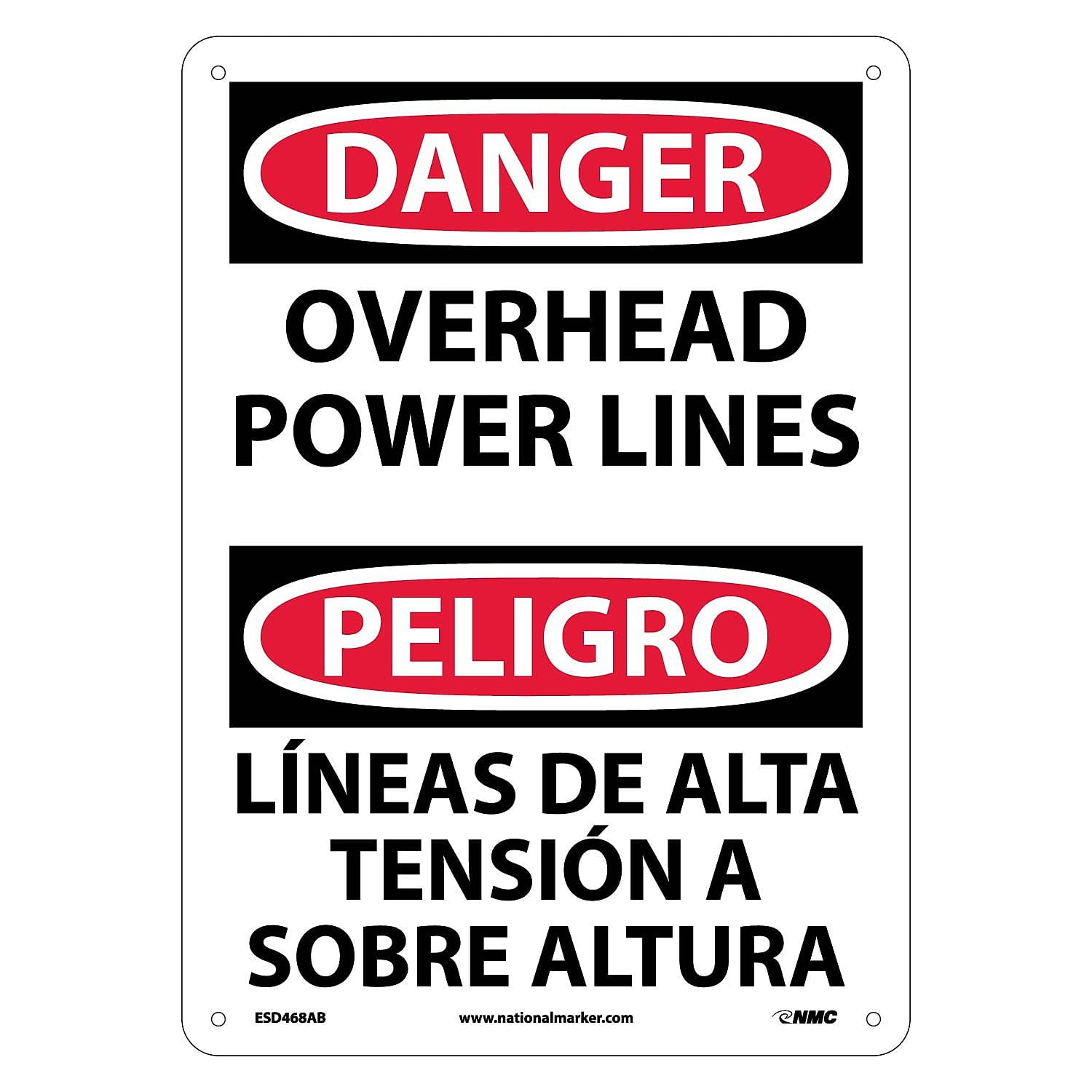 National Marker Danger Signs; Overhead Power Lines Bilingual 14X10 .040 ...