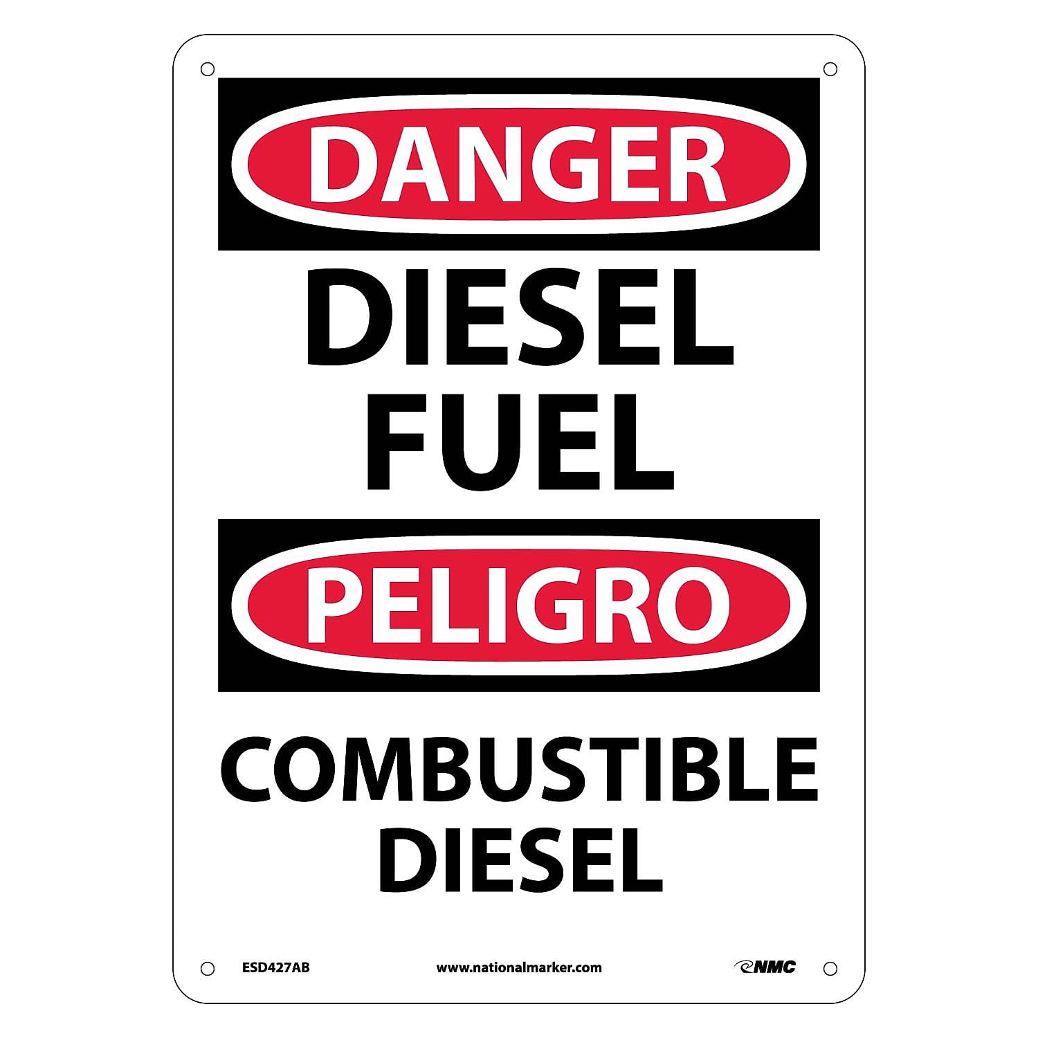 National Marker Diesel Fuel Bilingual 14X10 .040 Aluminum Danger Sign ...