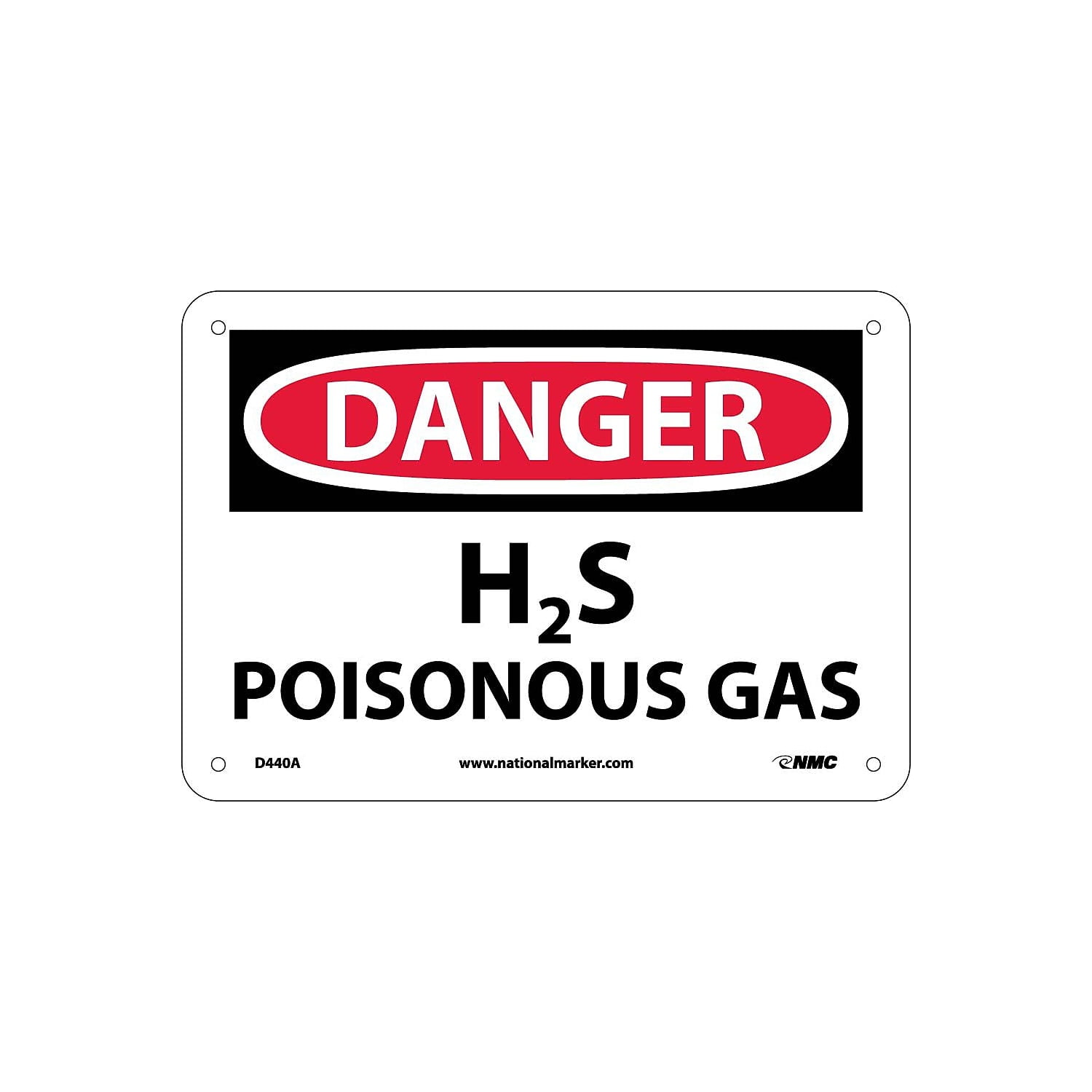 National Marker H2S Poisonous Gas 7X10 .040 Aluminum Danger Sign D440A ...
