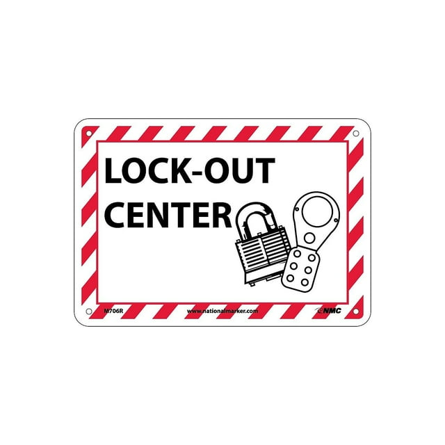 National Marker Lock-Out Center (W/Graphic) 7X10 Rigid Plastic Warning ...