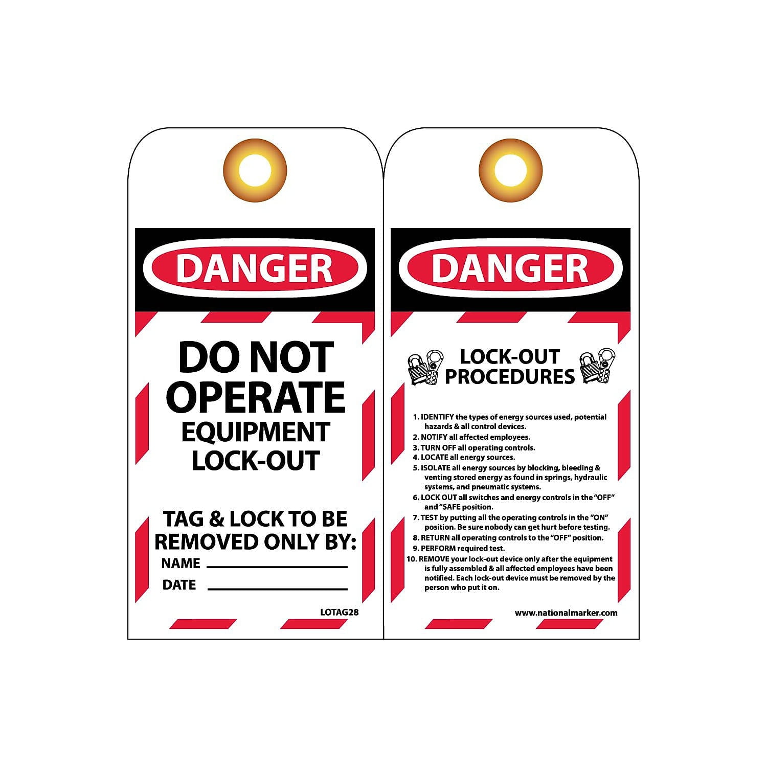 National Marker Lockout Tags; Lockout Do Not Operate Equipment Locked ...