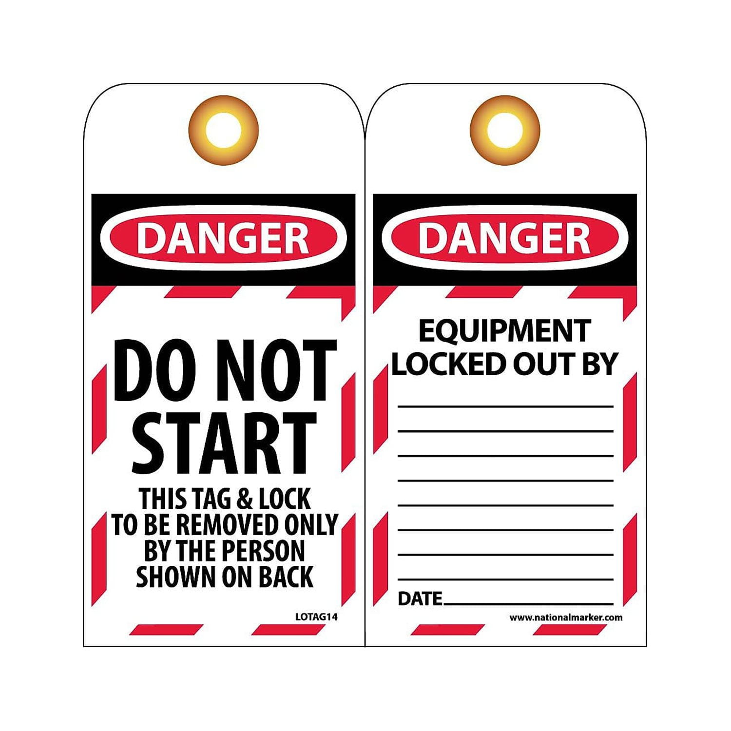 National Marker Lockout Tags; Lockout Do Not Start 6X3 Unrippable Vinyl ...