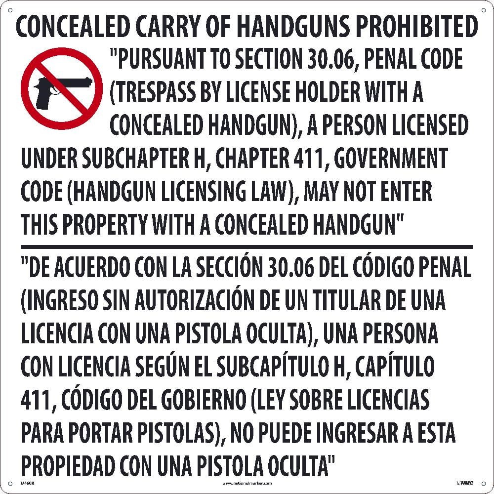 National Marker M460R 24 inches X 24 inches, Texas Concealed Handgun ...