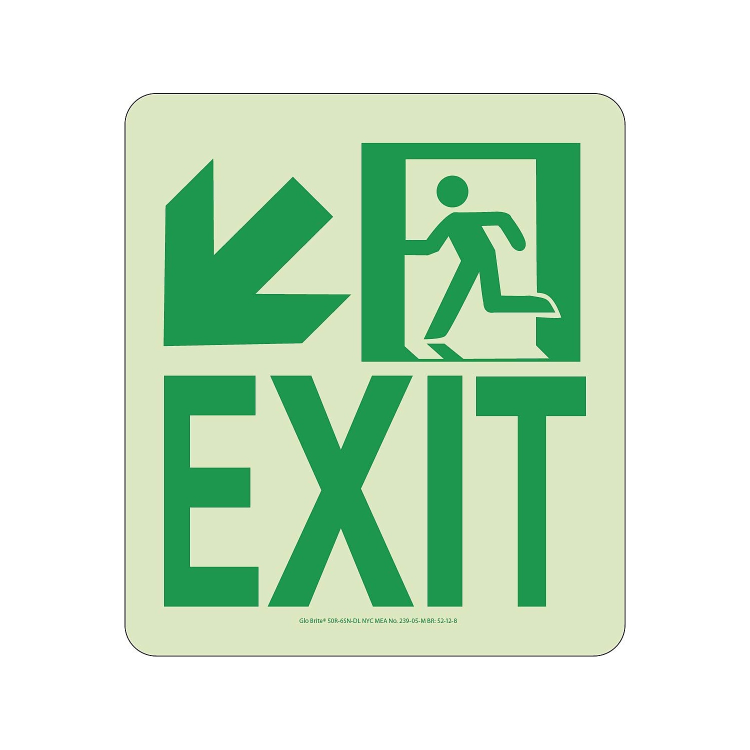 National Marker NYC Wall Mont Exit Sign Down Left 9X8 Rigid 7550 Glo ...