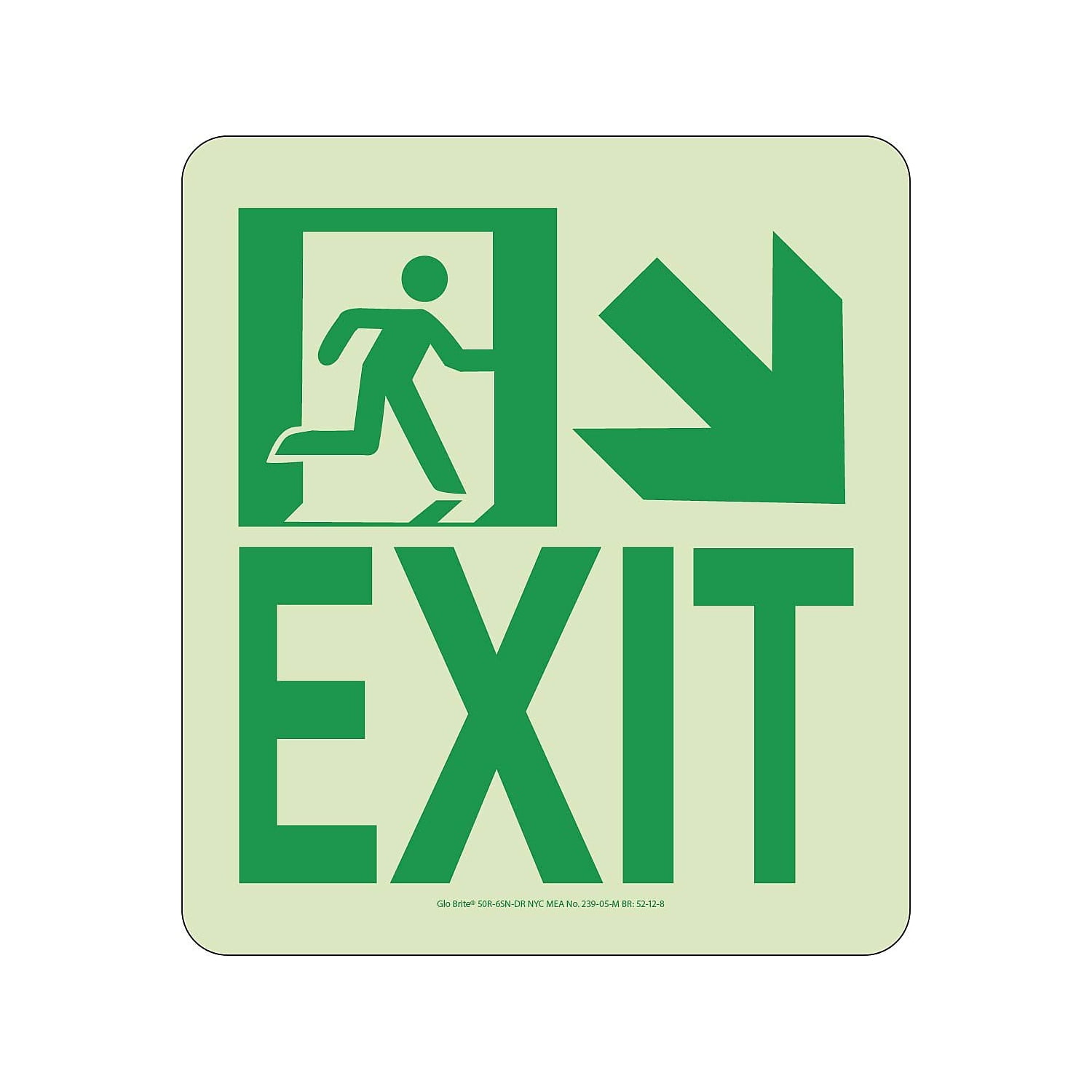 National Marker NYC Wall Mont Exit Sign Down Right 9X8 Rigid 7550 Glo ...