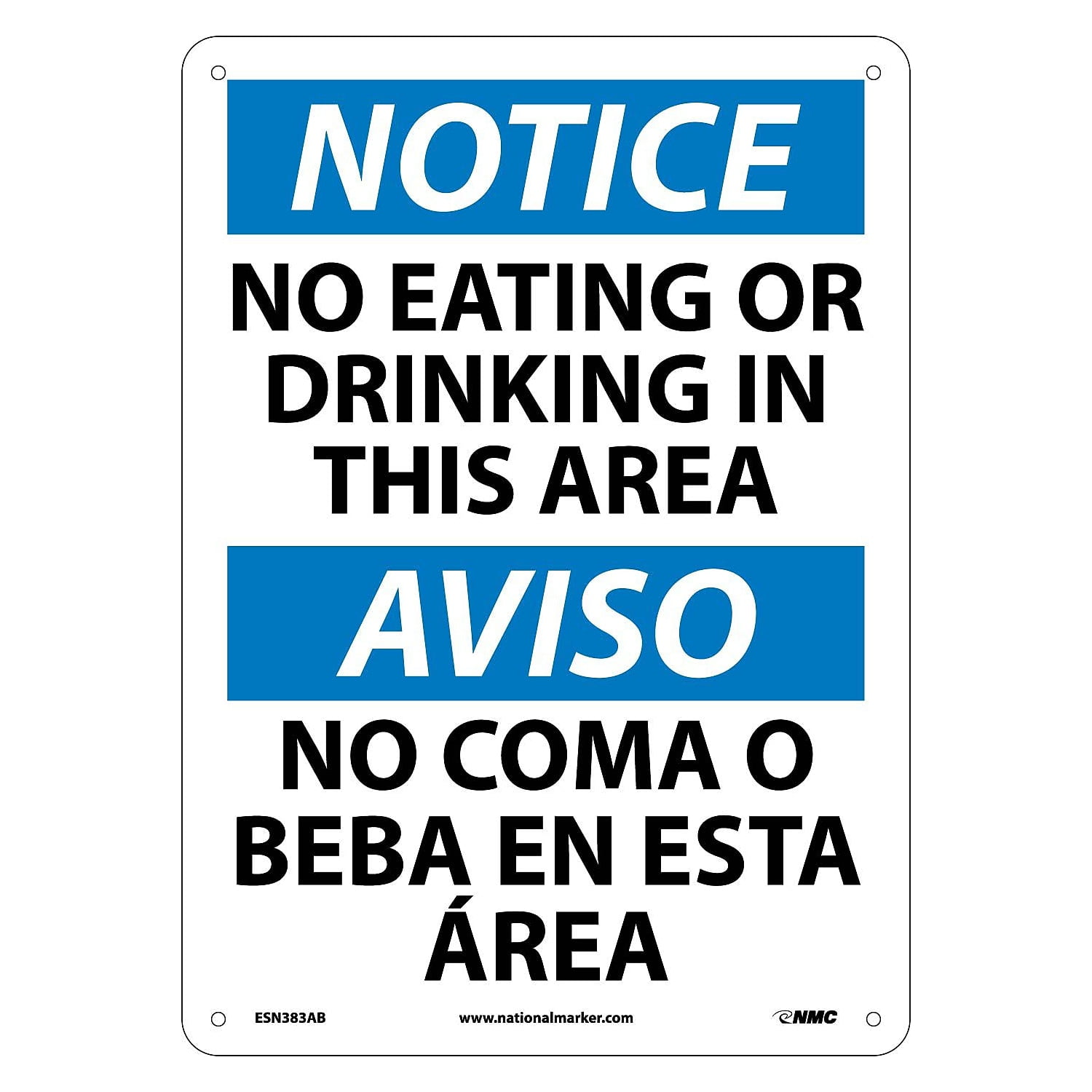 National Marker No Eating Or Drinking In This Area Bilingual 14X10 .040 ...