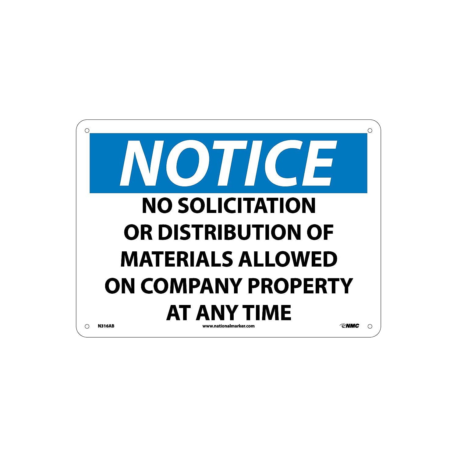 National Marker Notice No Solicitation Or Distribution Of Materials ...