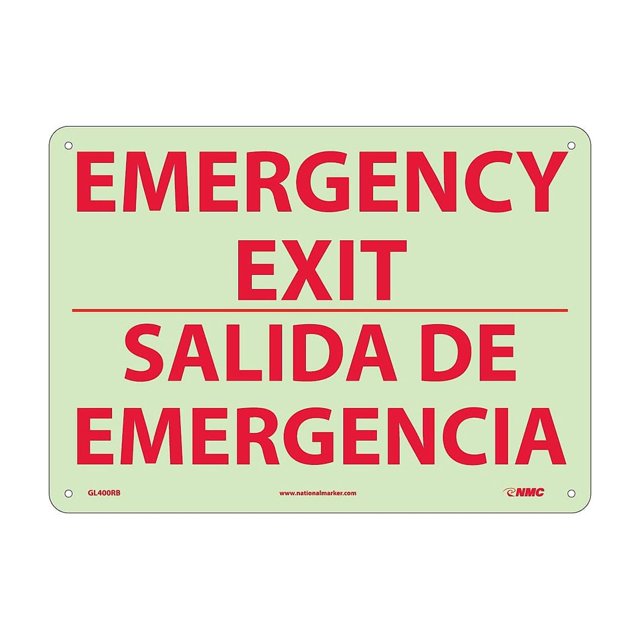 National Marker Notice Signs; Emergency Exit Bilingual 10X14 Glo Rigid ...
