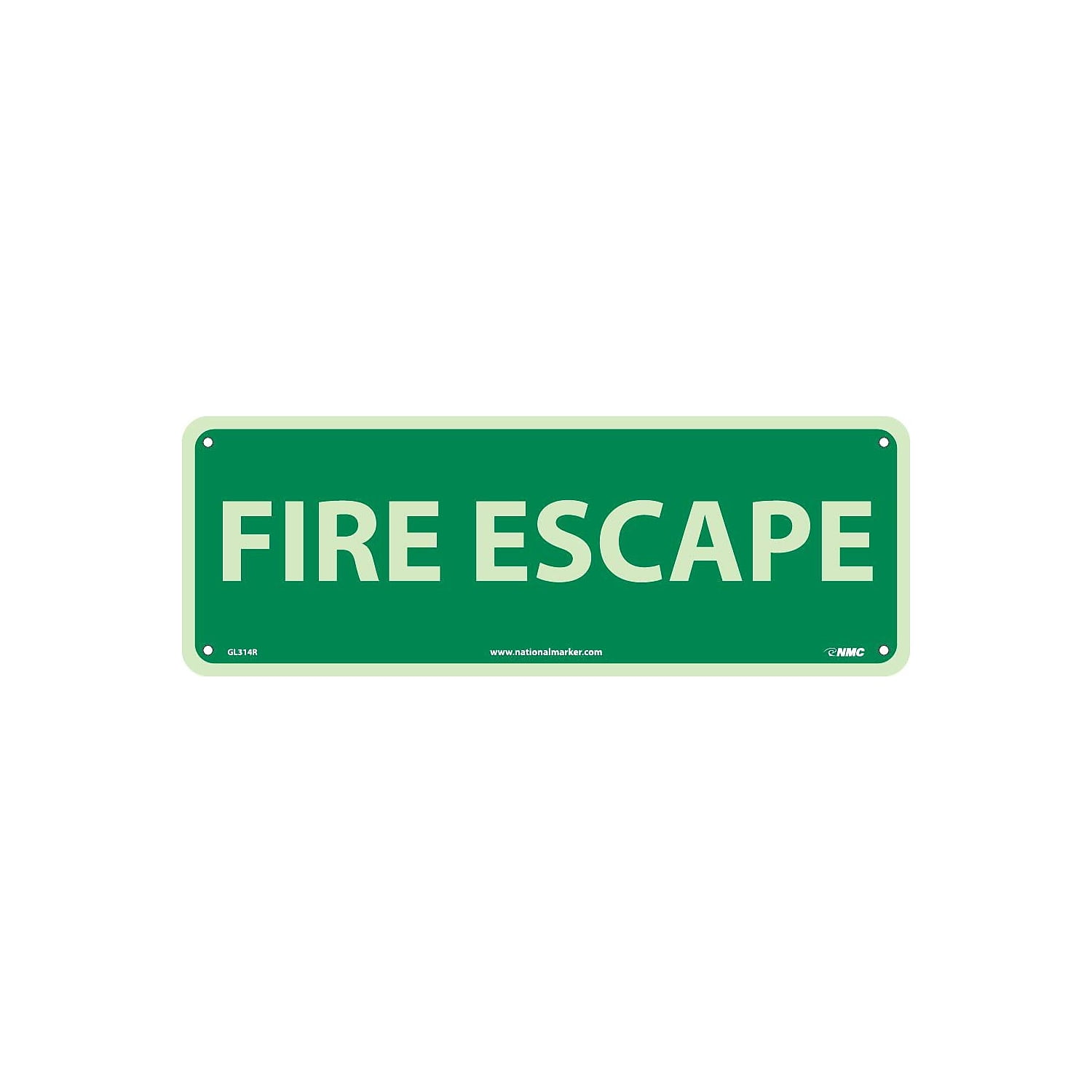 National Marker Notice Signs; Fire Escape 5X14 Glow Rigid GL314R ...