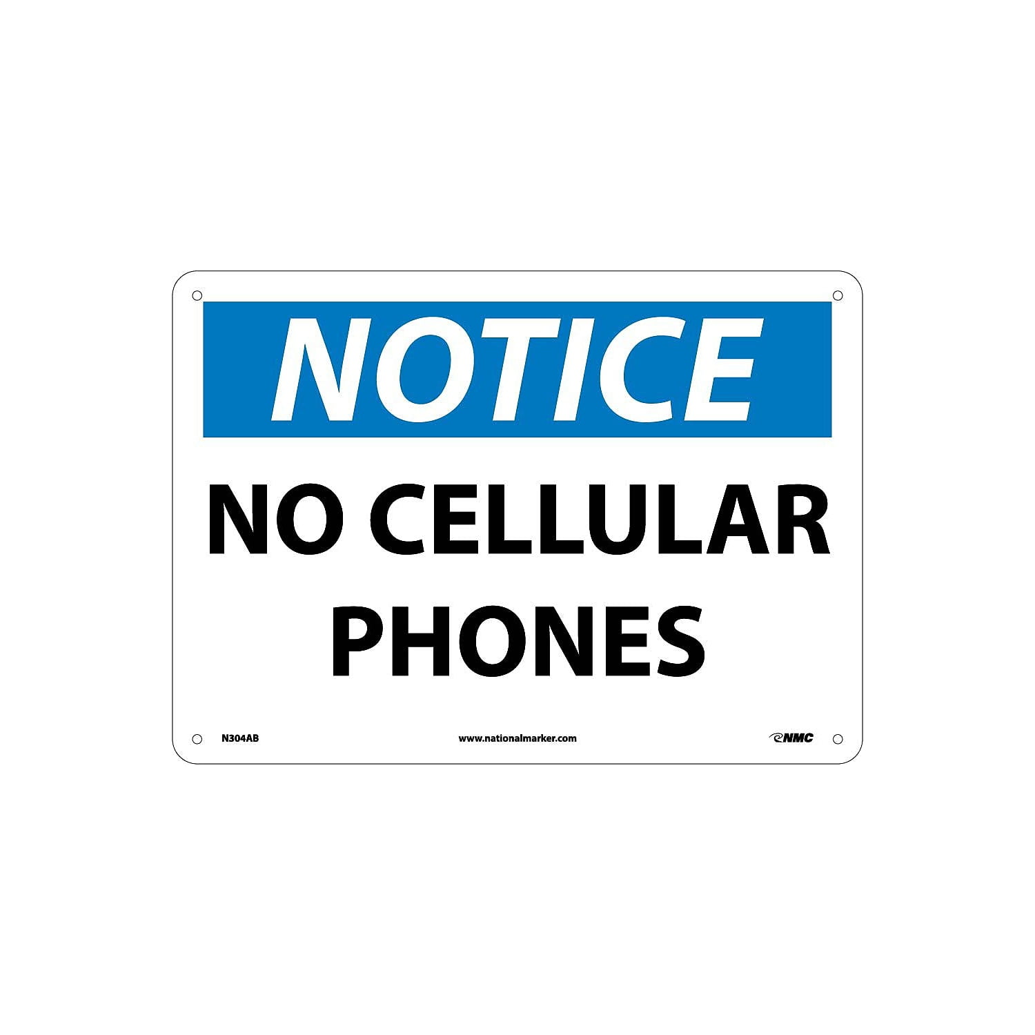 National Marker Notice Signs; No Cellular Phones 10X14 .040 Aluminum ...