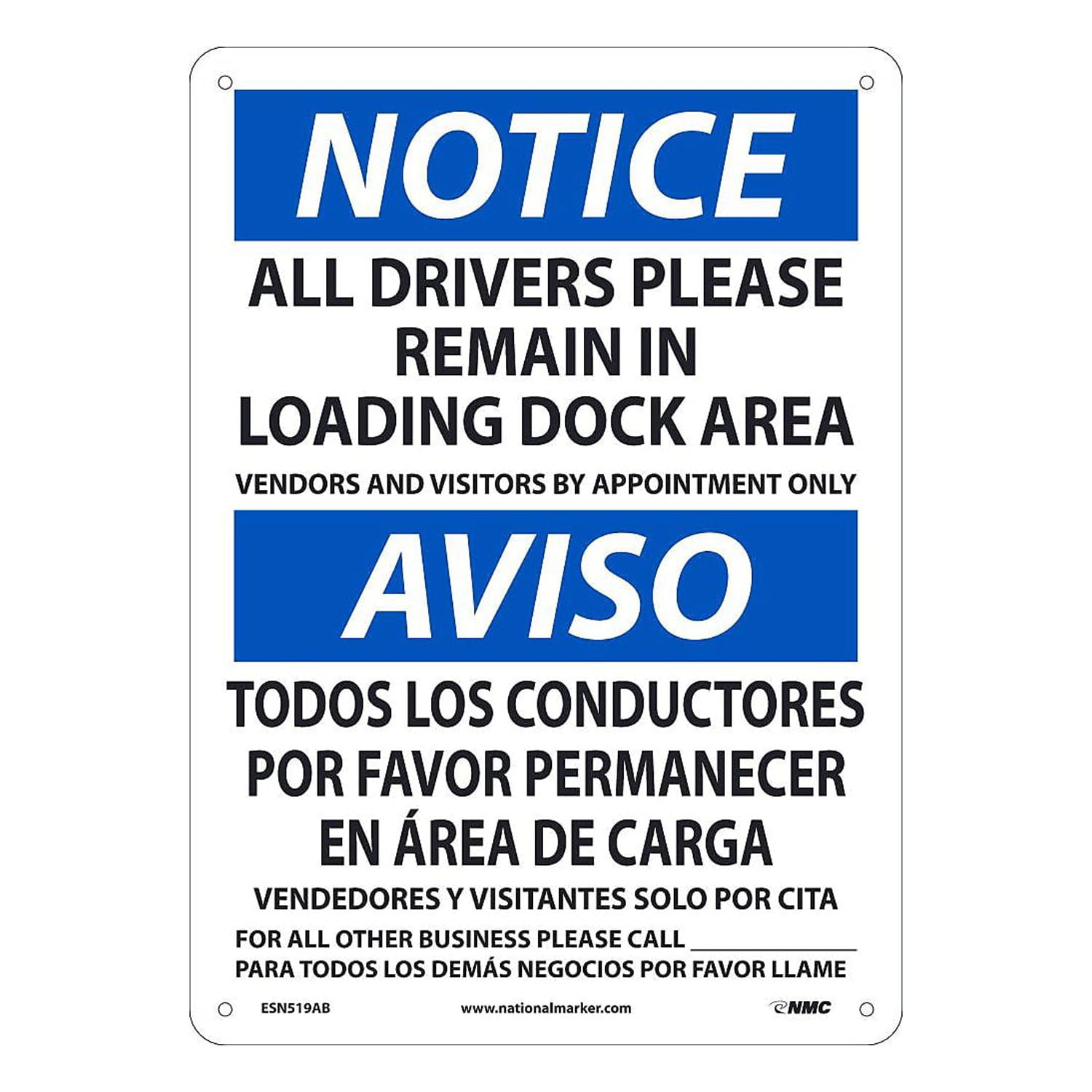 National Marker Wall Sign "Notice: All Drivers Please Remain in Loading ...