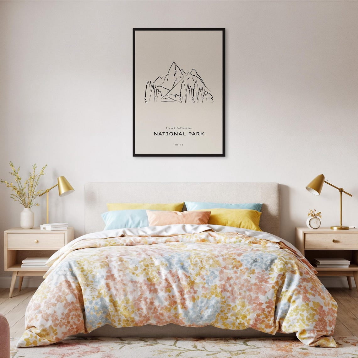 National Park Line Art Poster Minimalist Mountain Forest Neutral Wall ...