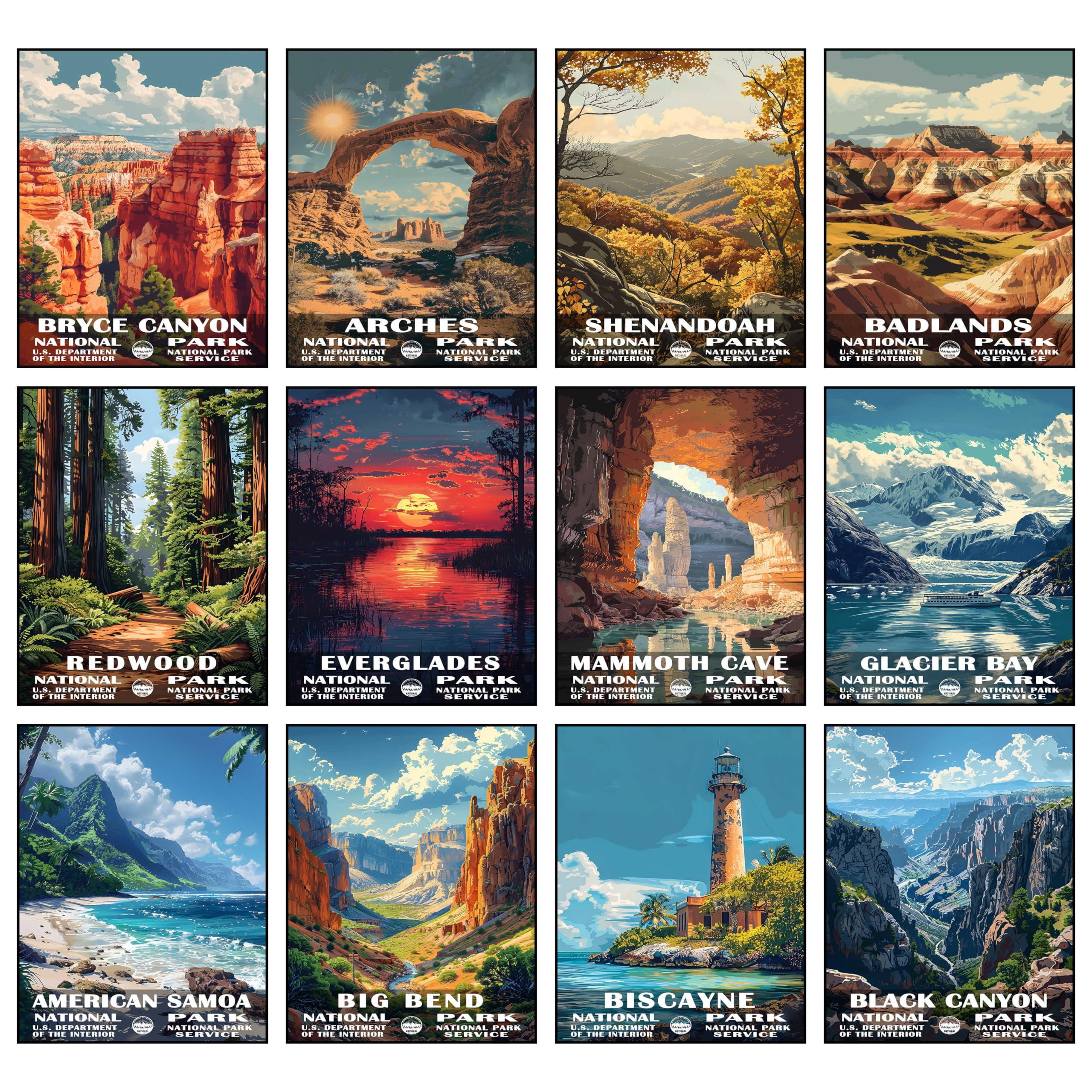 National Park Posters Set of 12 - Vintage Travel Wall Art (11x14) for ...