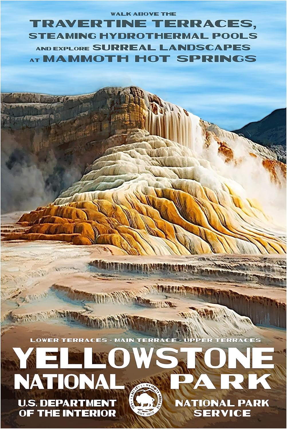 National Park Posters - Yellowstone National Park, Mammoth Hot Springs ...