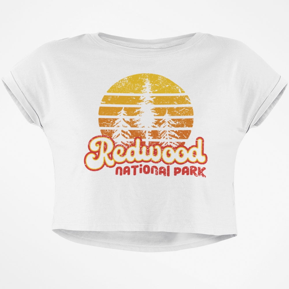 National Park Retro 70s Sunset Redwood Junior Boxy Crop Top T Shirt ...