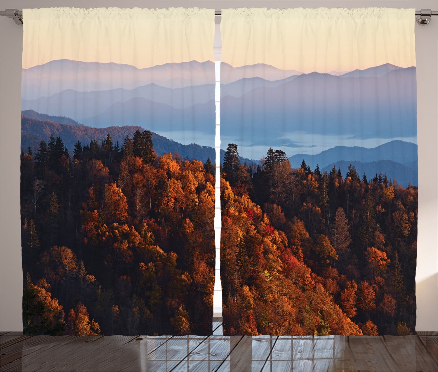 Ambesonne Nature Curtains 2 Panel Set, Sunrise Mountains, 108" x 90 ...