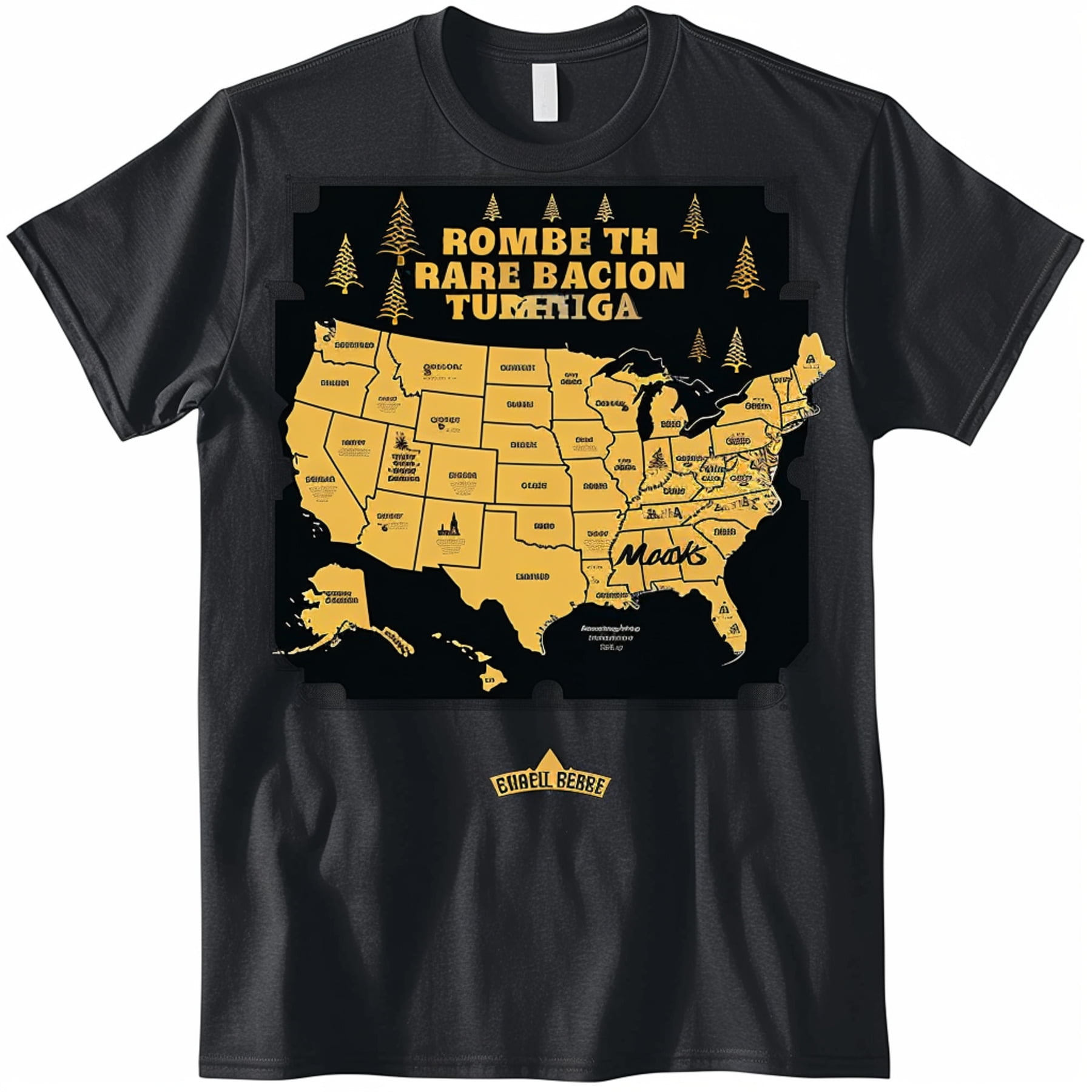 National Parks Map Illustration Black T Shirt Gold Outline Design ...