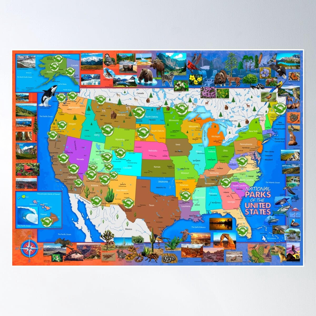 National Parks Of The Usa Version 2 Poster Wall Art, Modern Wall Decor ...