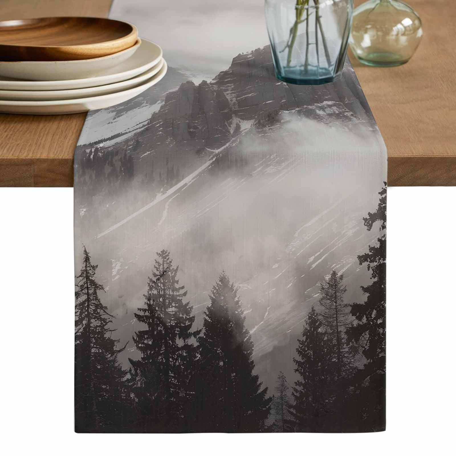 National Parks Table Runner, Canadian Smokey Mountain Cliff Idyllic ...