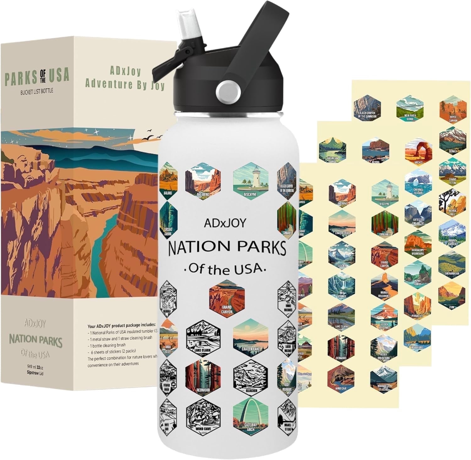 National Parks Water Bottle – 63 USA Park Stickers – 32oz Insulated ...