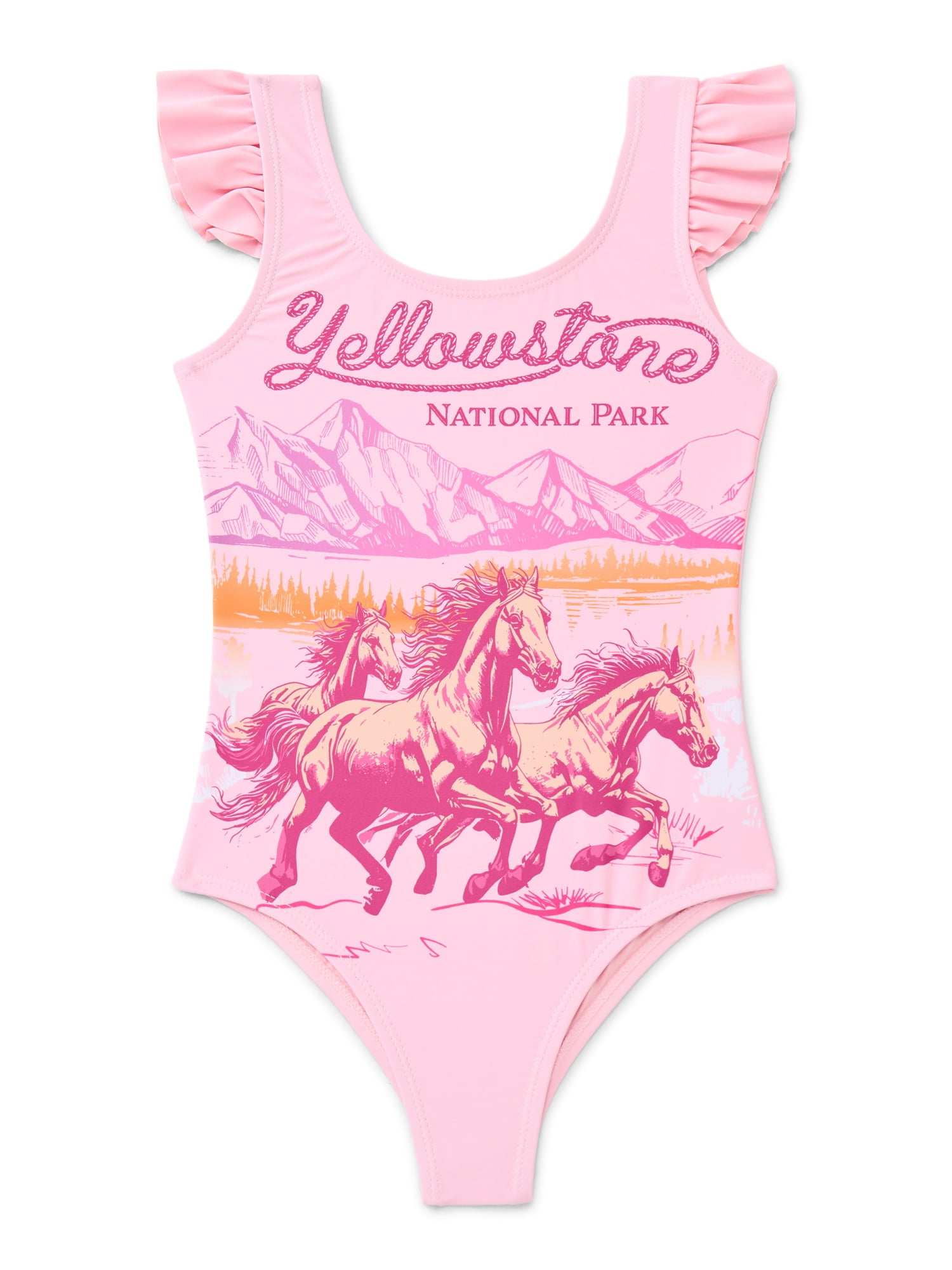 National Parks Girls Yellowstone Horse One Piece Swimsuit, Sizes 4-12 ...