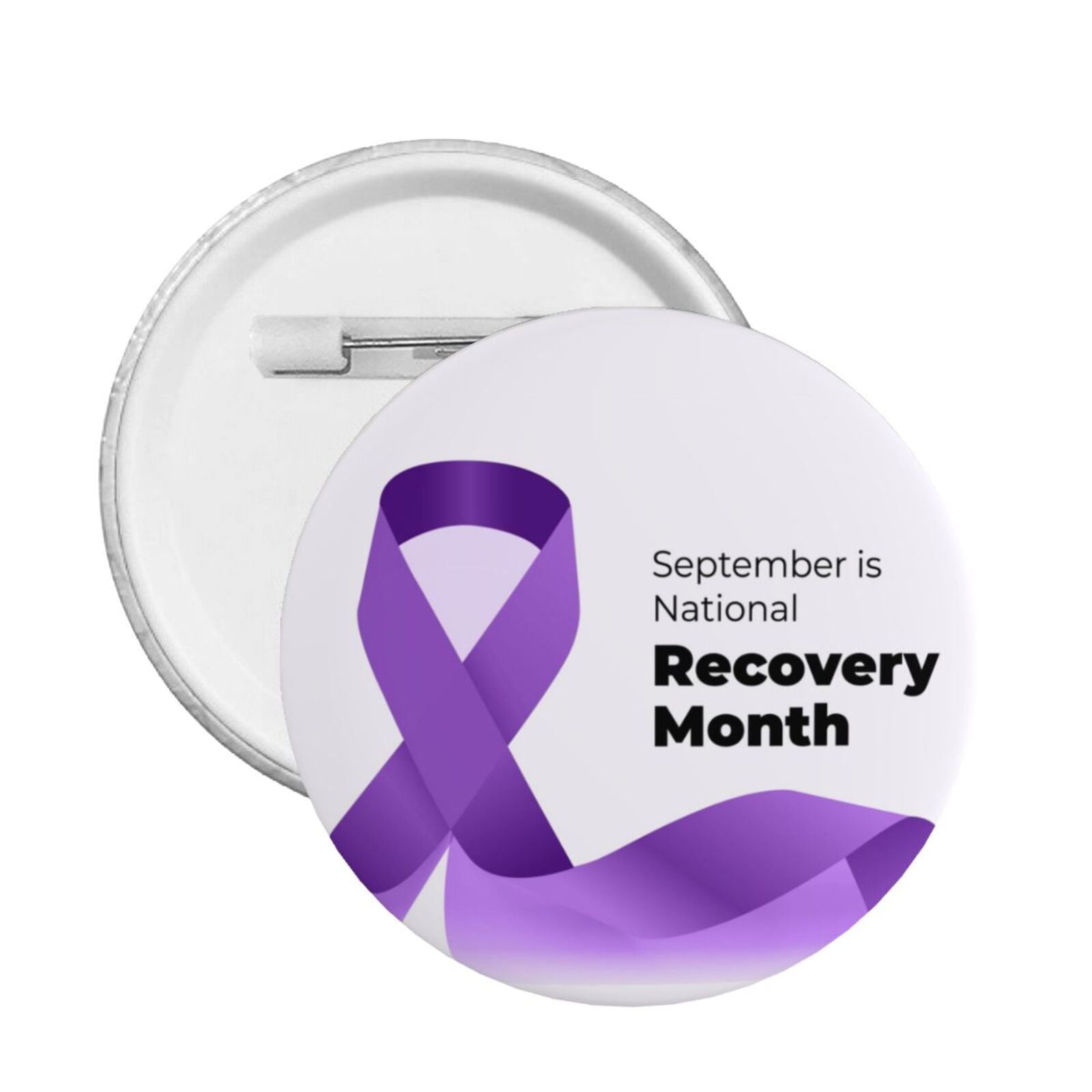 National Recovery Month Purple Ribbon Pin Button Badge, Personalised ...
