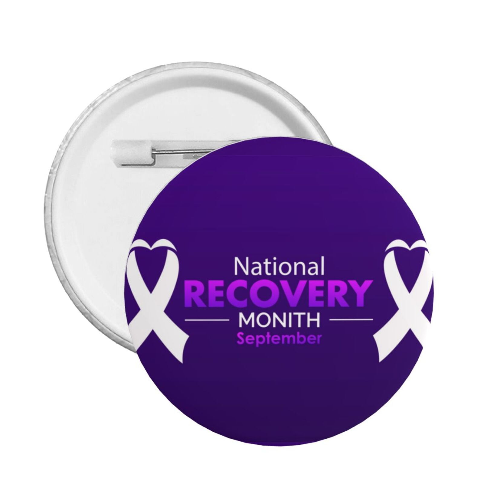 National Recovery Month Purple Ribbon Pin Button Badge, Personalised ...