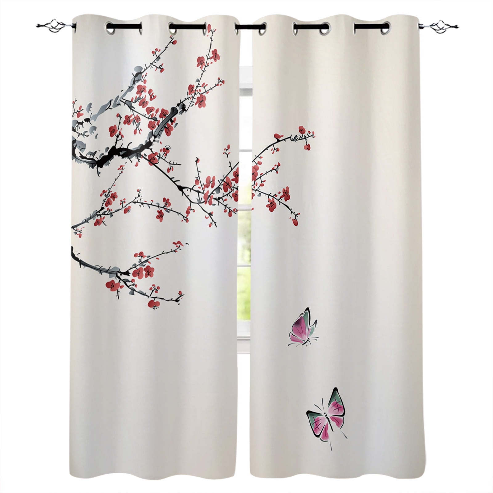 National Style Red Plum Butterfly Yellow Window Curtain Made Finished ...