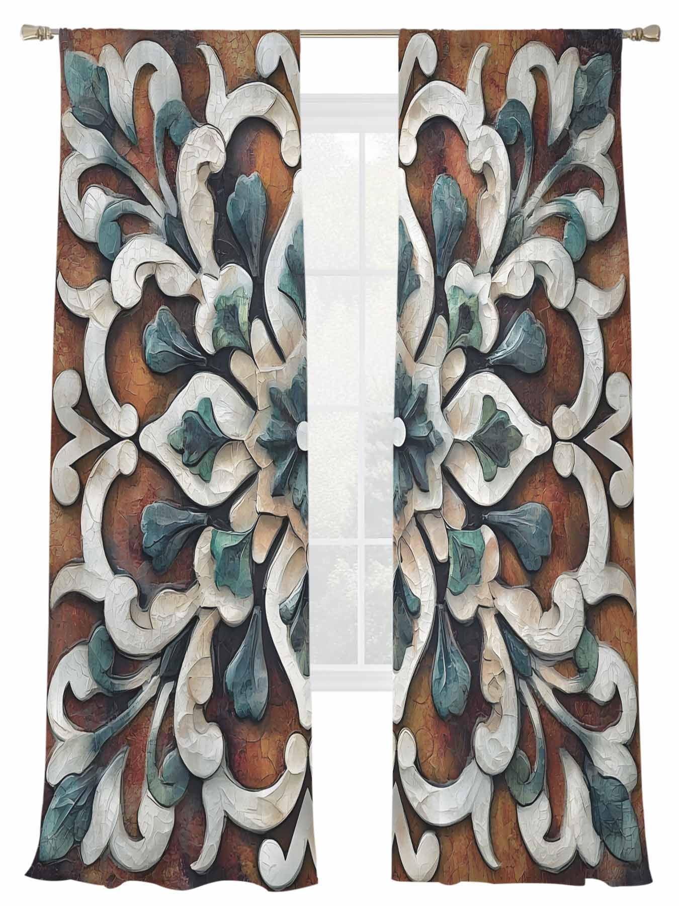 National Style Sheer Curtains 2 Panels Set Impressionist Green Gary ...