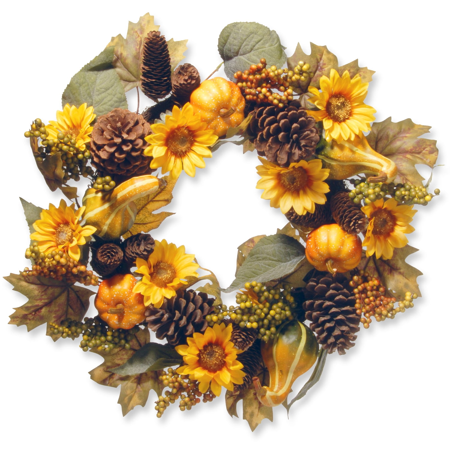 National Tree Company Artificial Autumn Wreath, Decorated with Pumpkins ...