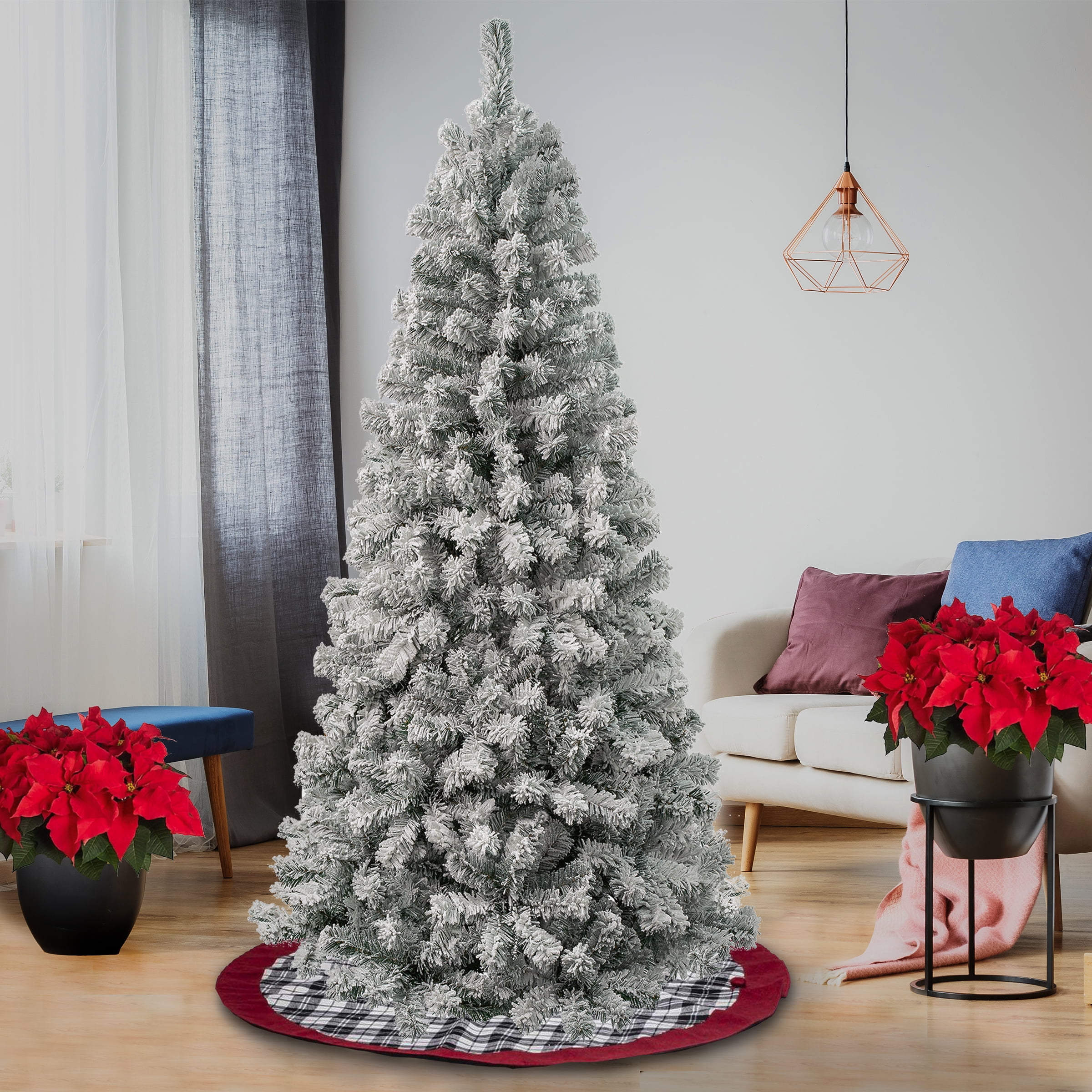 6 ft Acacia Flocked Artificial Christmas Tree, Unlit, Pencil Profile ...