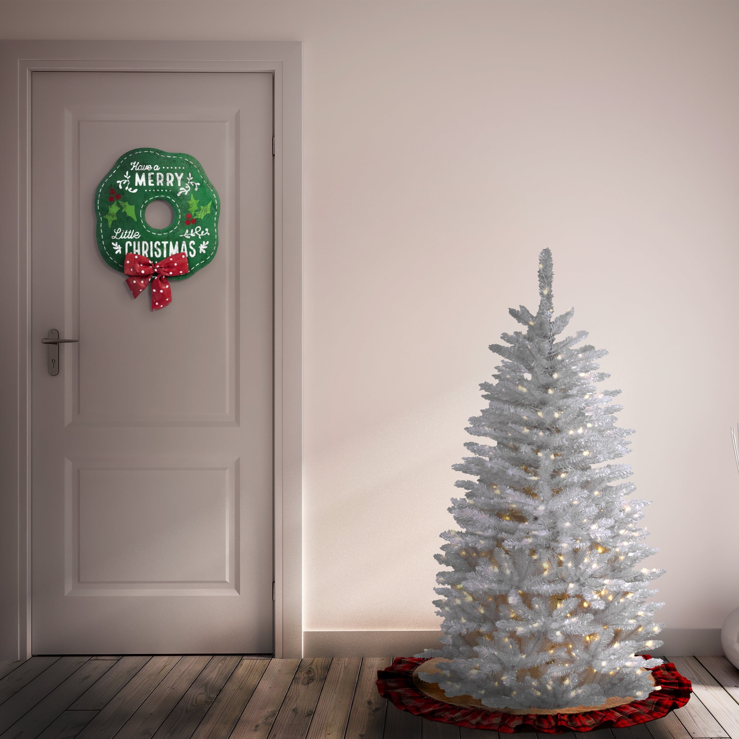 National Tree Company Kingswood Fir White Slim Christmas Tree, Pre-Lit ...