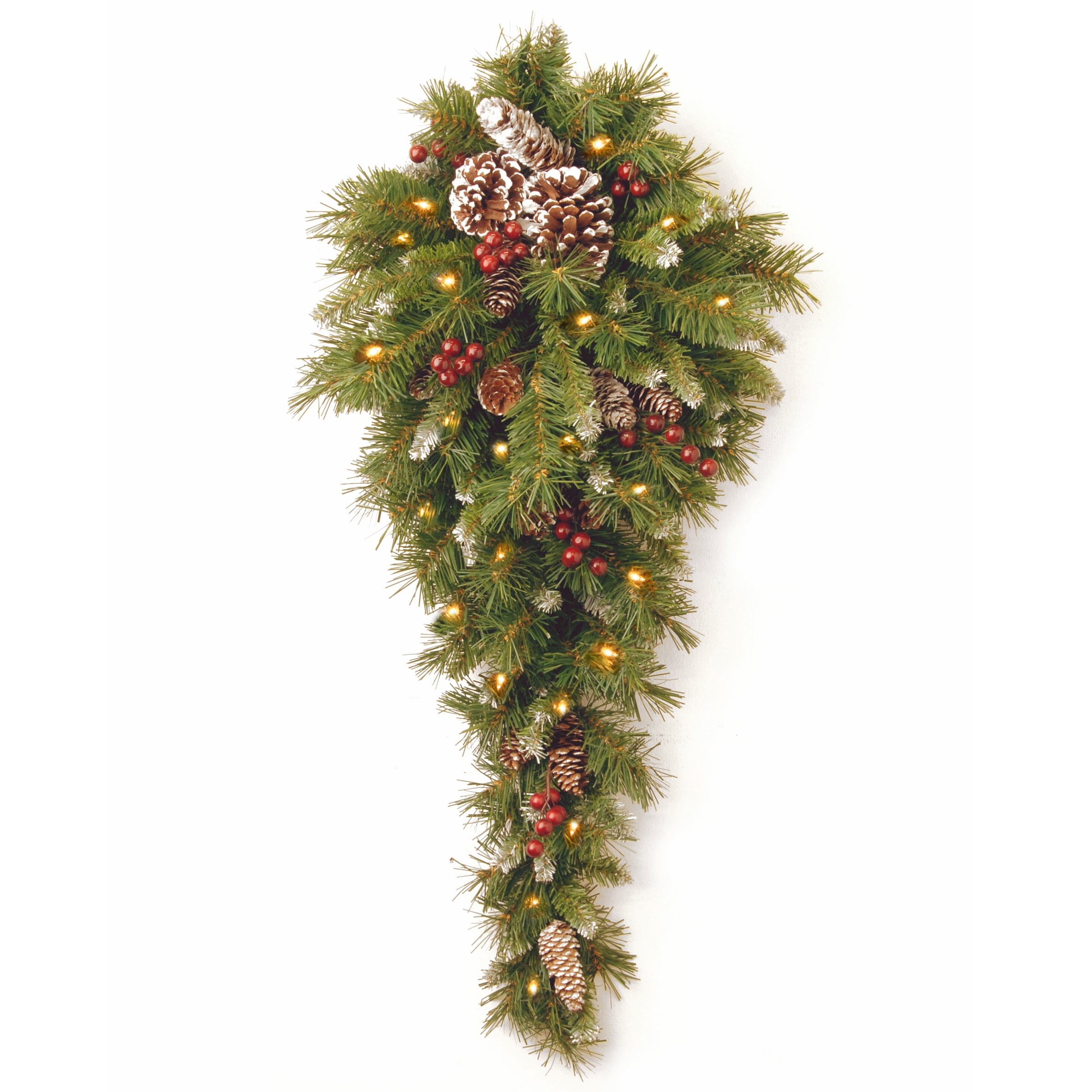 National Tree Co. Pre-Lit Frosted Berry Teardrop Swag, White Lights ...