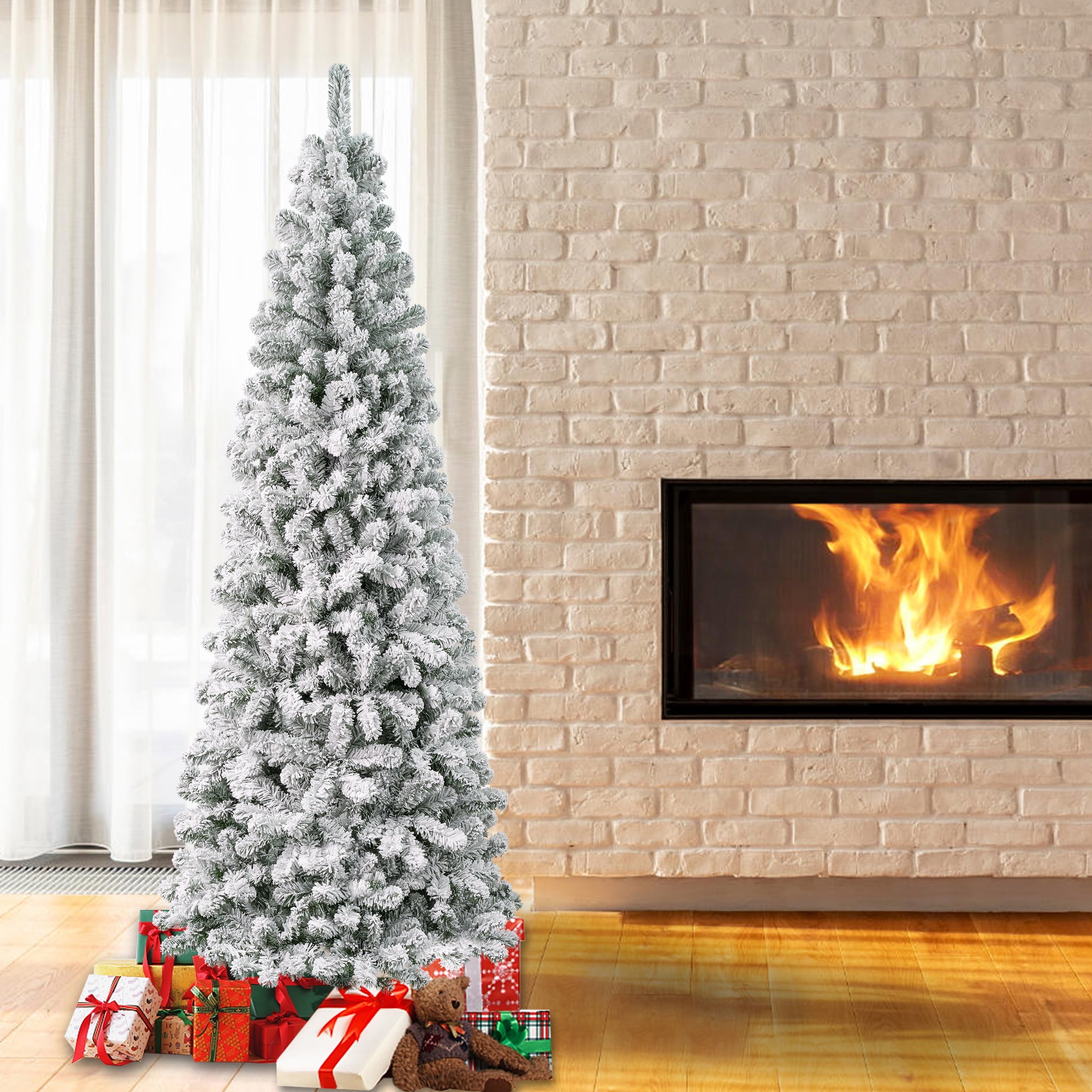 National Tree Company 7.5 ft Acacia Flocked Artificial Christmas Tree ...