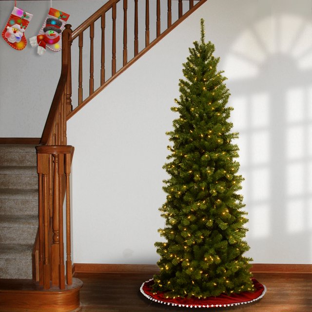 7 ft. Pre-Lit Artificial North Valley Spruce Slim Christmas Tree, Green ...