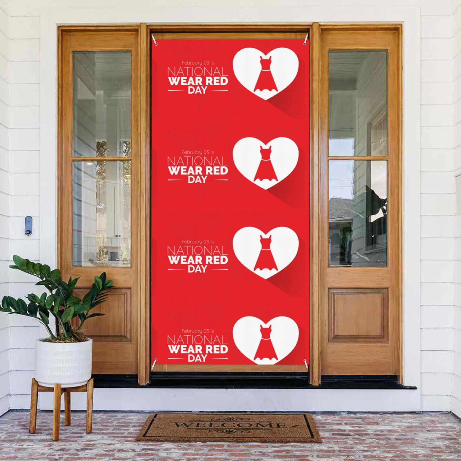 National Wear Red Day Door Cover Decoration Backdrop Banner Porch Sign ...