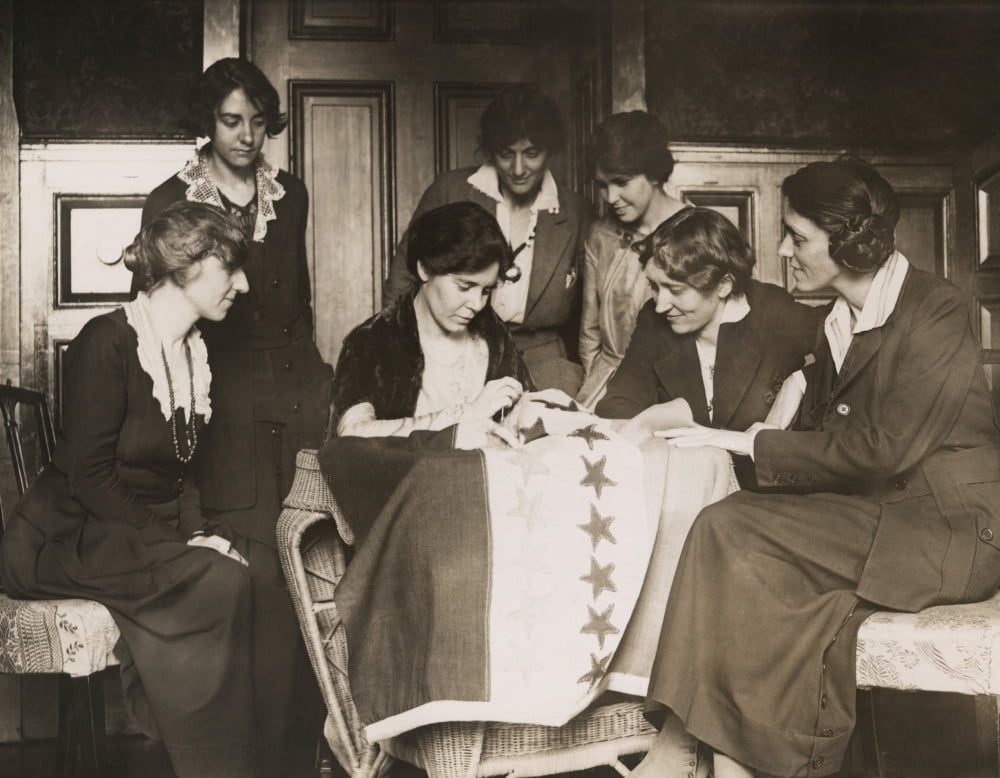 National Woman'S Party Activists Watch Alice Paul Sew A Star Onto The ...