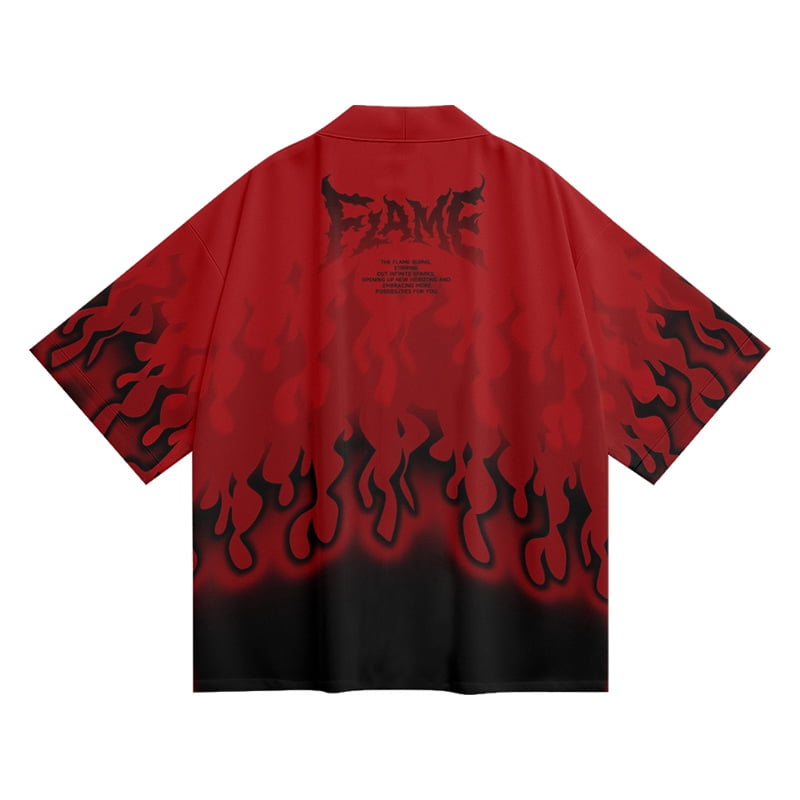National street flame print casual home coat kimono men feather weave ...
