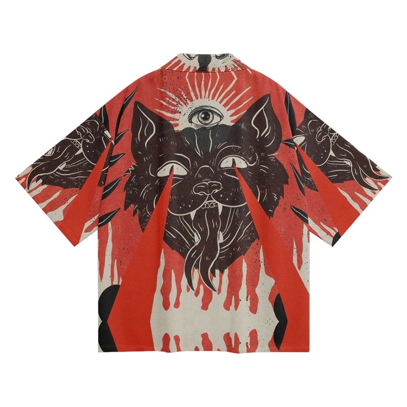 National tide creative design print small casual Dao robe male national ...