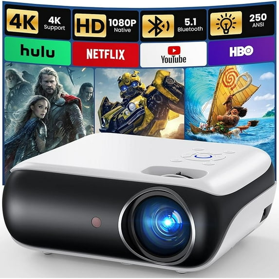 Native 1080P Bluetooth Projector, Full HD Portable Outdoor Movie ...