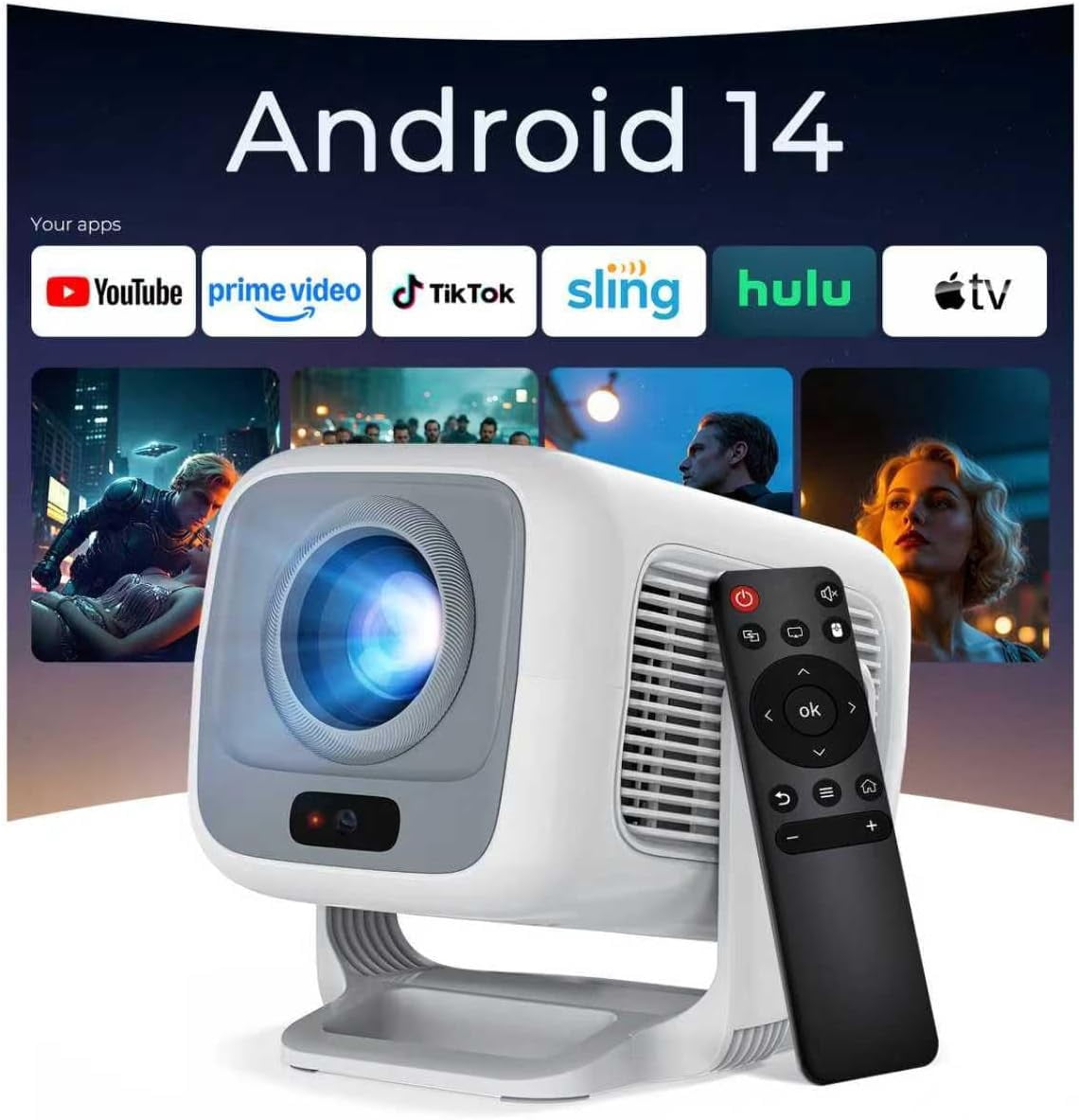 [Native 1080P FHD/AI Visual Calibration] Smart Projector, 600 ANSI 4K ...