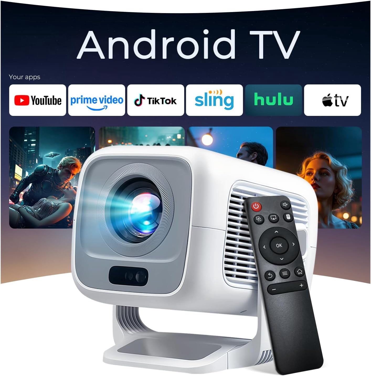 [Native 1080P FHD/AI Visual Calibration] Smart Projector with Dolby o ...