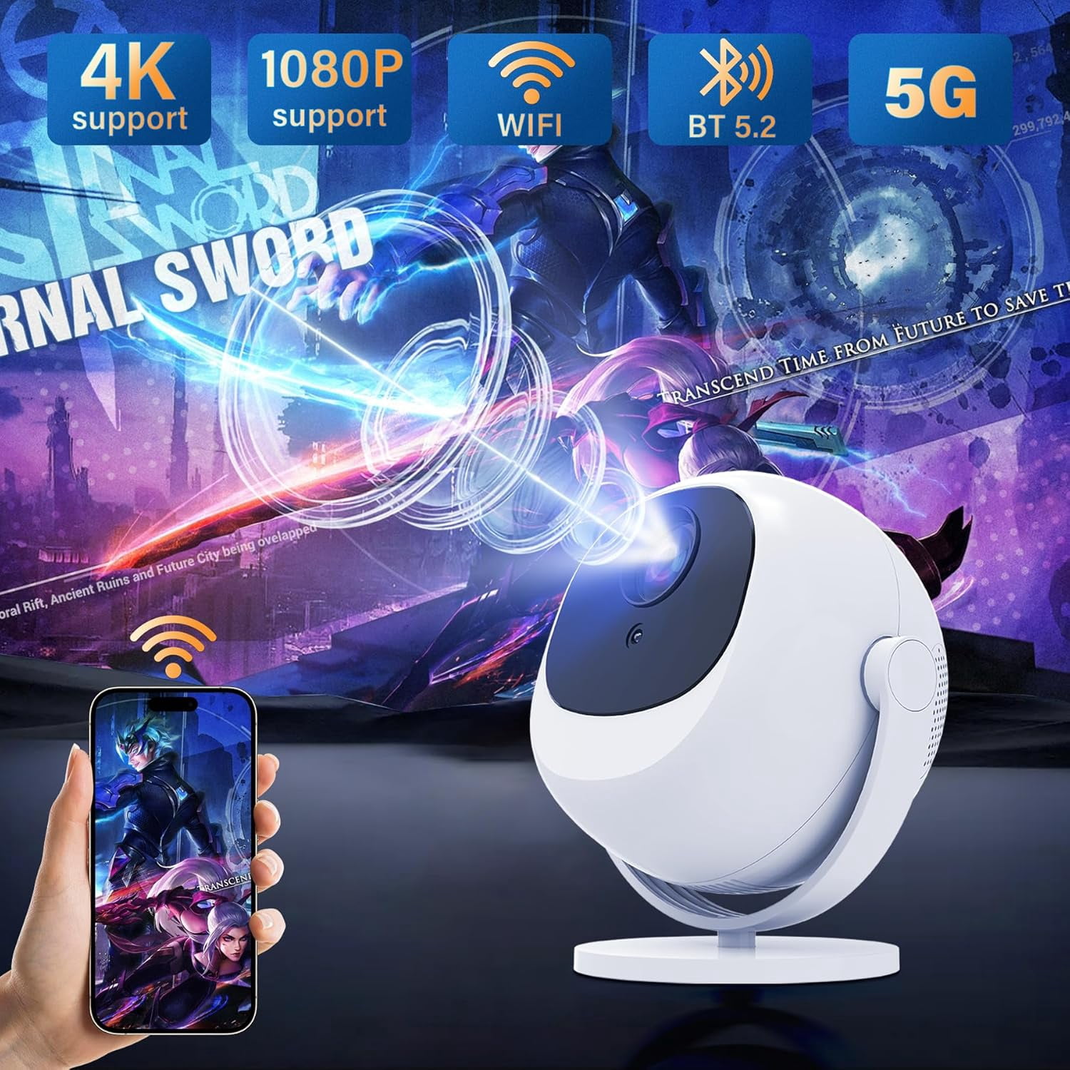 Native 1080P Projector, 4K Support with WiFi6 and BT 5.2, Built-in Apps ...