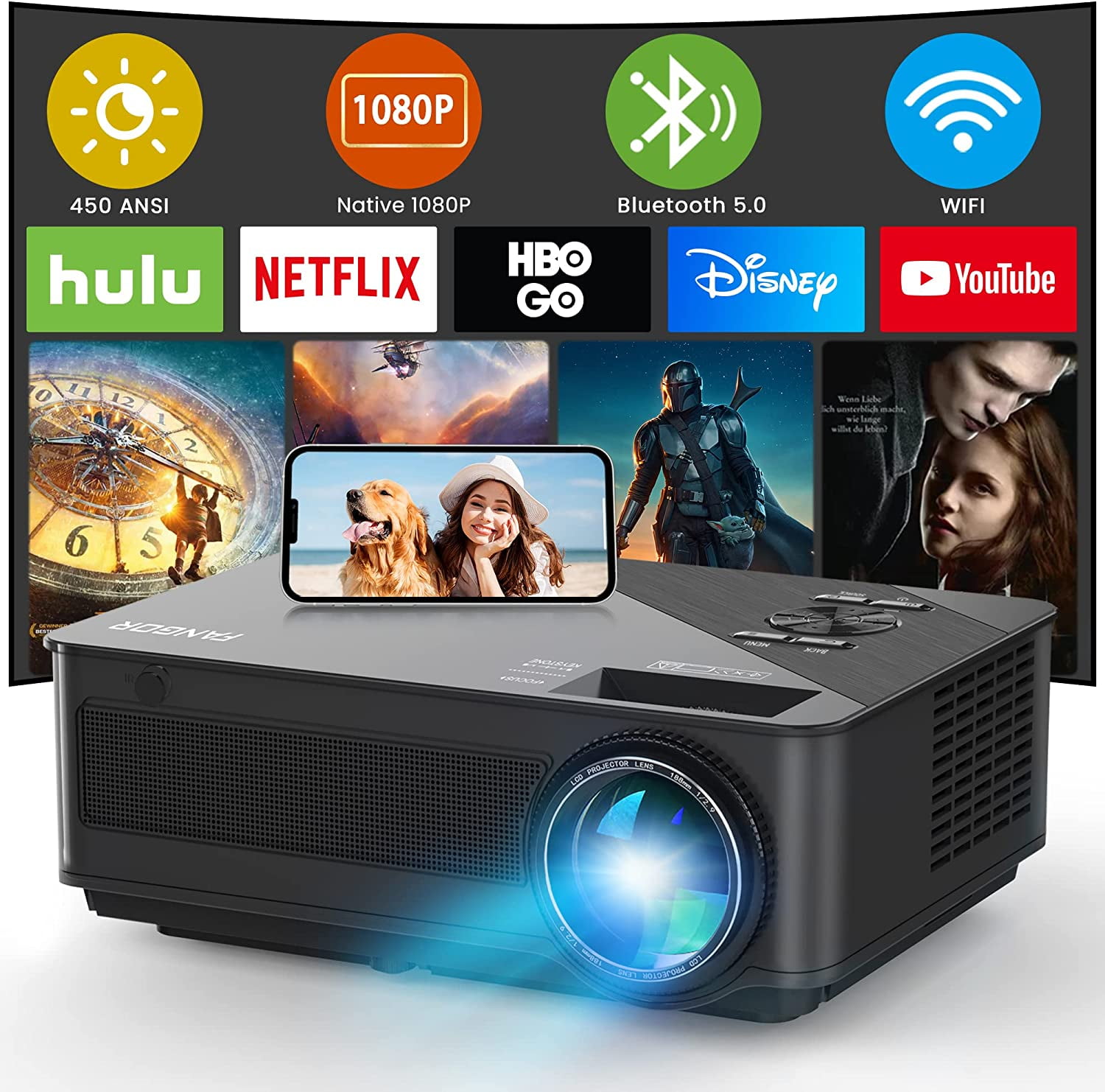 FANGOR 1080P Full HD LCD Multimedia Projector, Black, 402 - Walmart.com