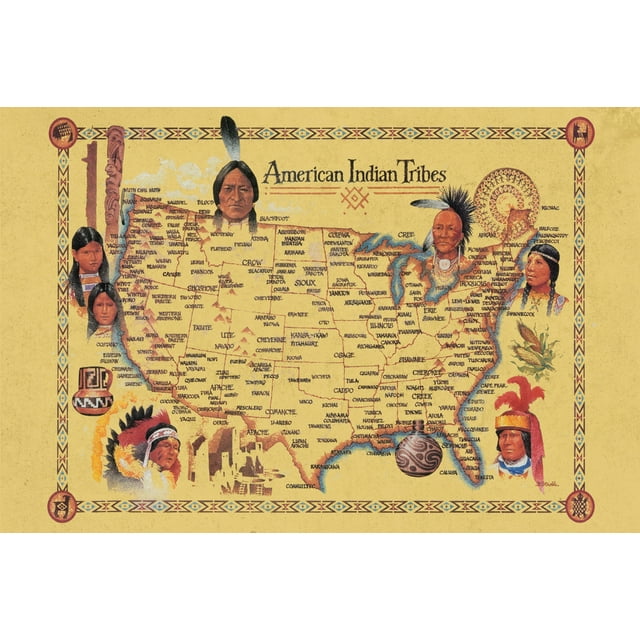 Native American Art Decor Tribes Map Posters Wall Art Posters For ...