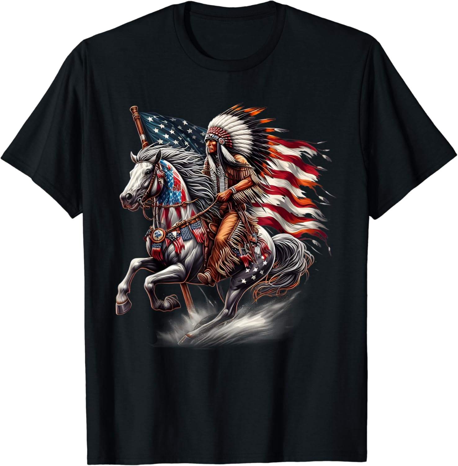 Native American Day Flag Indian Riding Horse 4th of July T-Shirt ...