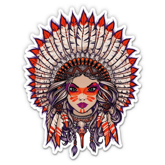 Native American Girl Pretty - 3" Vinyl Sticker - For Car Laptop Water ...