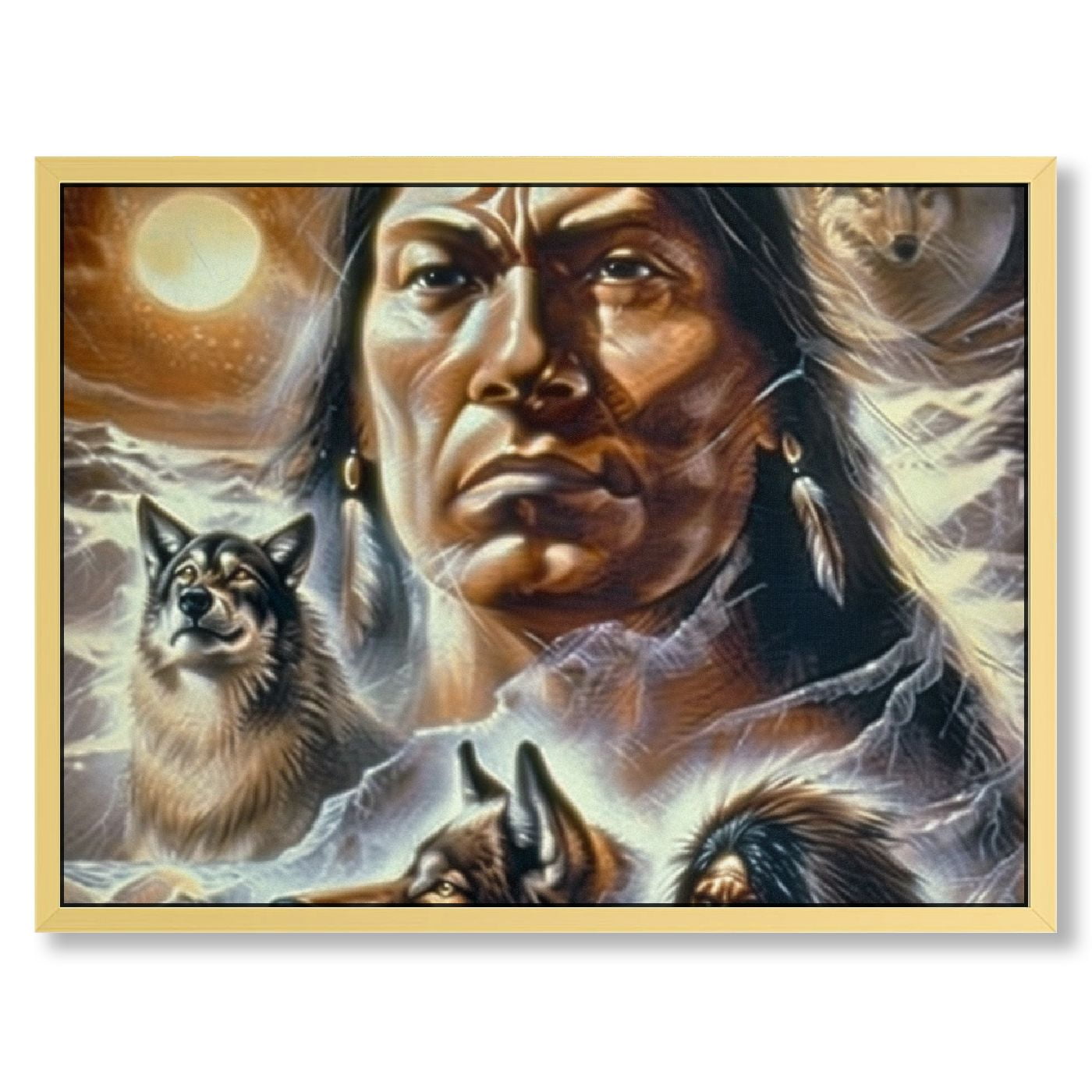 Native American Indian Chief & Wolves Wall Decor Art Print Picture ...