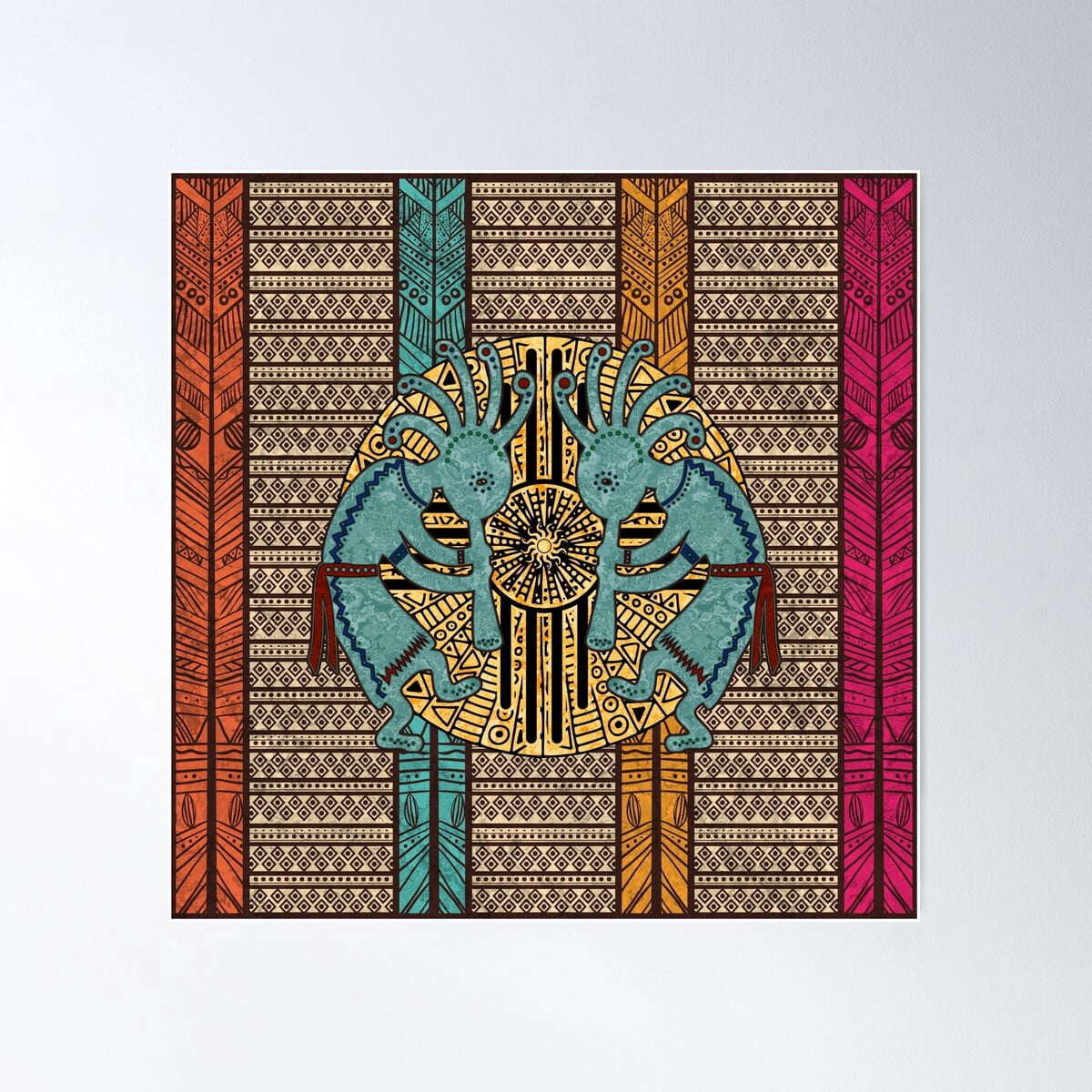 Native American Kokopelli - Ethno Border Pattern 5 Poster Wall Art ...